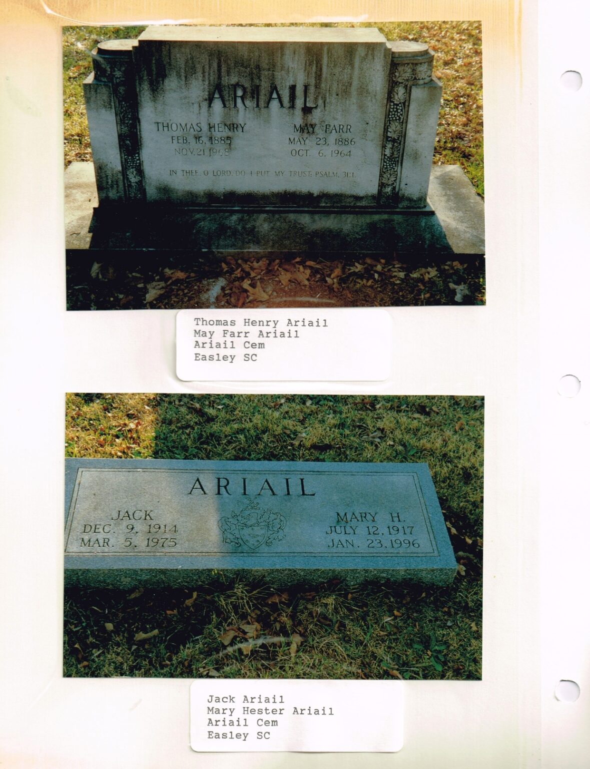 Thomas Henry Ariail – Ariail Family Website